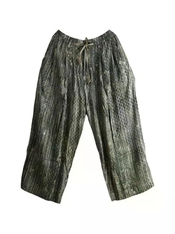 ZIGGY CHEN Silk Geometric Pattern Wide Leg Drawstring Trousers
