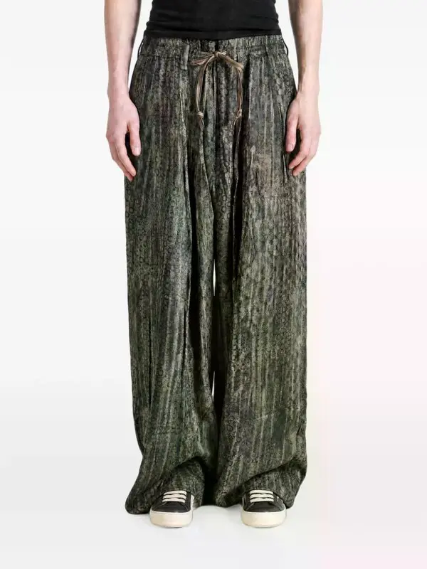 ZIGGY CHEN Silk Geometric Pattern Wide Leg Drawstring Trousers