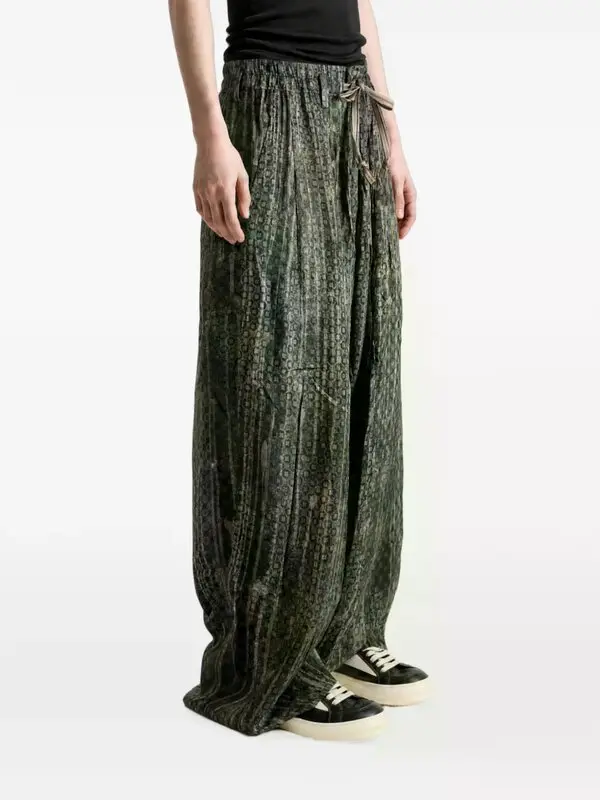 ZIGGY CHEN Silk Geometric Pattern Wide Leg Drawstring Trousers