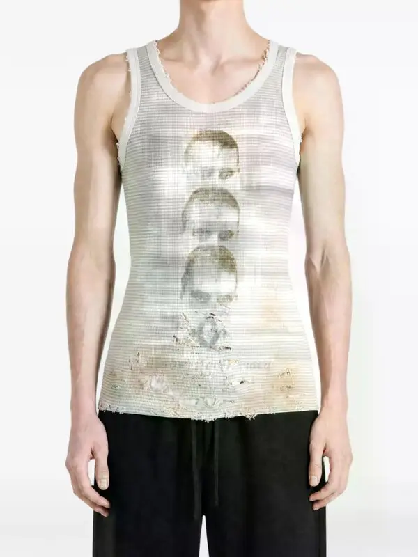 SAITOS Triple Ghost Distressed Striped Tank
