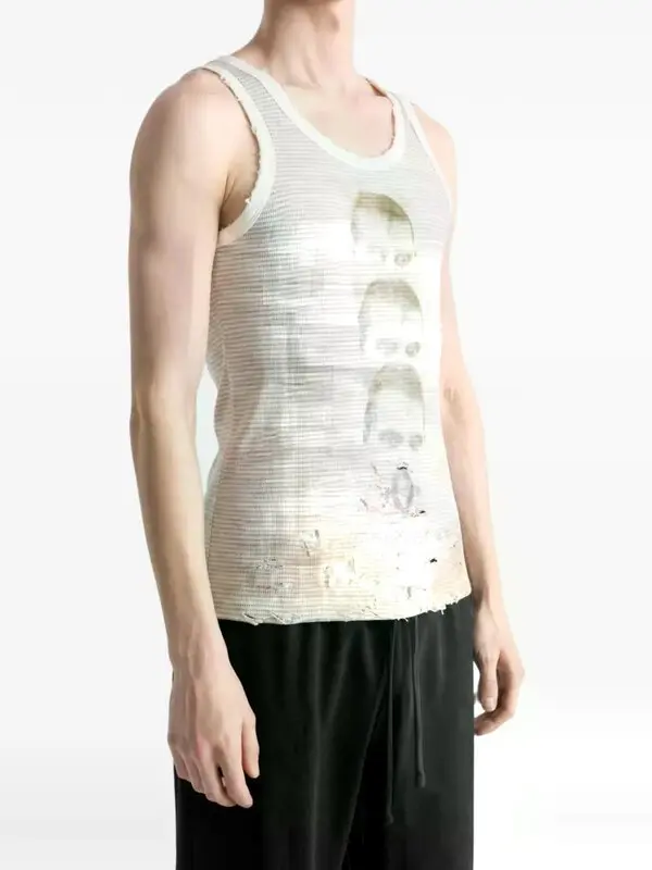 SAITOS Triple Ghost Distressed Striped Tank