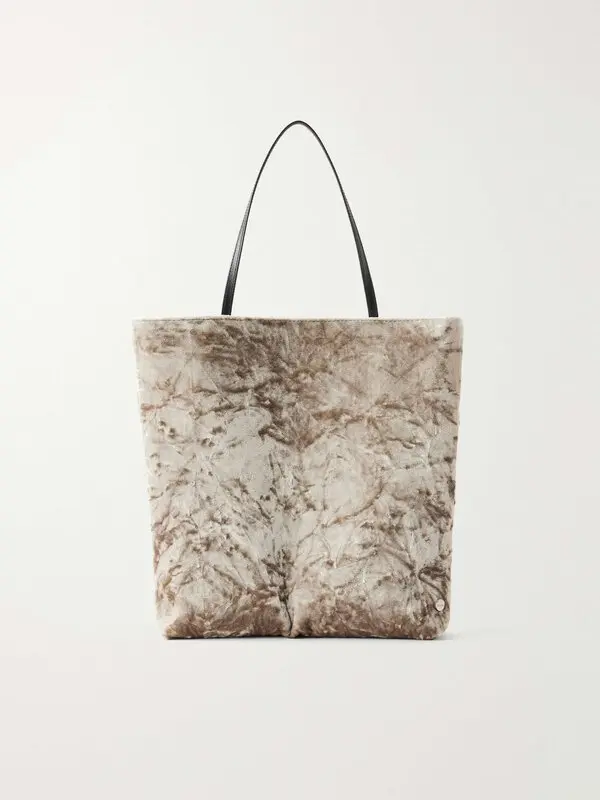VALESQUE Thea Leather-trimmed Crushed-velvet Tote Bag