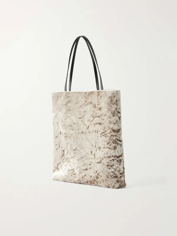 VALESQUE Thea Leather-trimmed Crushed-velvet Tote Bag