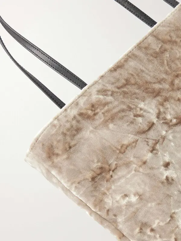 VALESQUE Thea Leather-trimmed Crushed-velvet Tote Bag