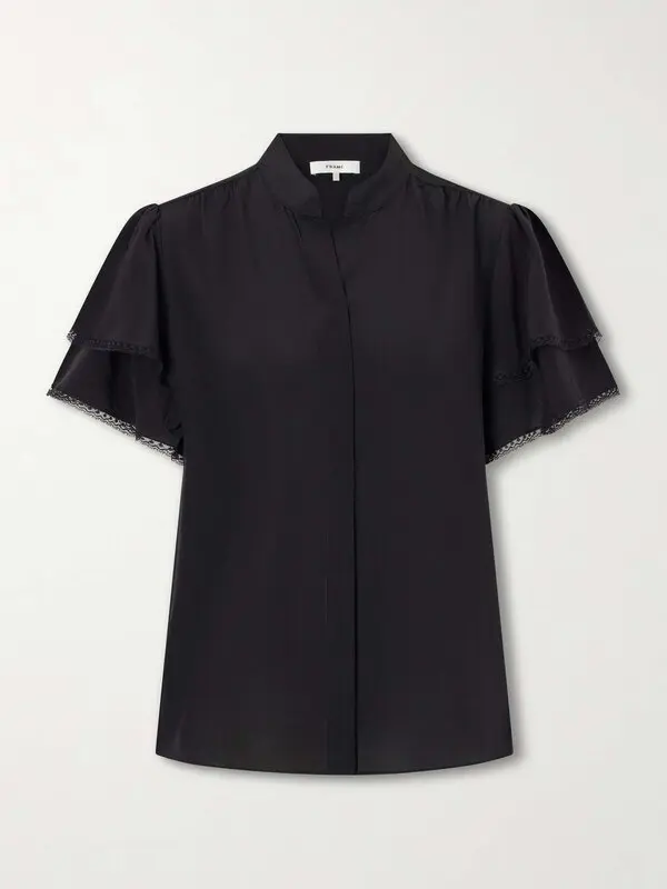 FRAME Arcadia Lace-trimmed Silk Blouse