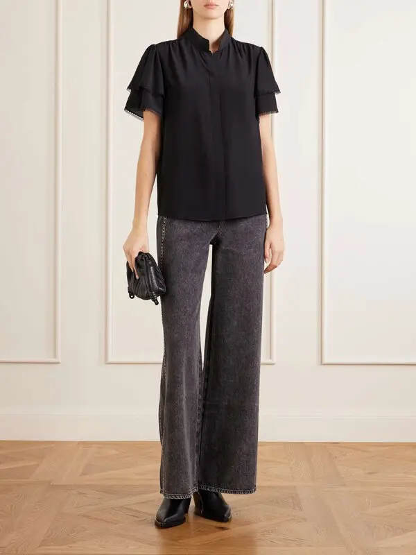 FRAME Arcadia Lace-trimmed Silk Blouse