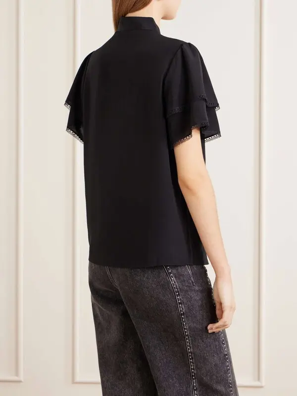 FRAME Arcadia Lace-trimmed Silk Blouse