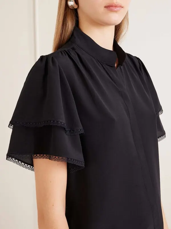 FRAME Arcadia Lace-trimmed Silk Blouse