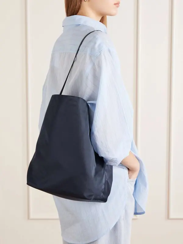 VALESQUE Bucket Leather-trimmed Satin-shell Tote