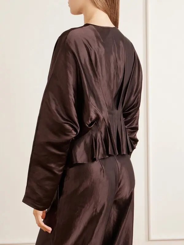 JOSEPH Eris Gathered Linen And Silk-blend Blouse - Brown