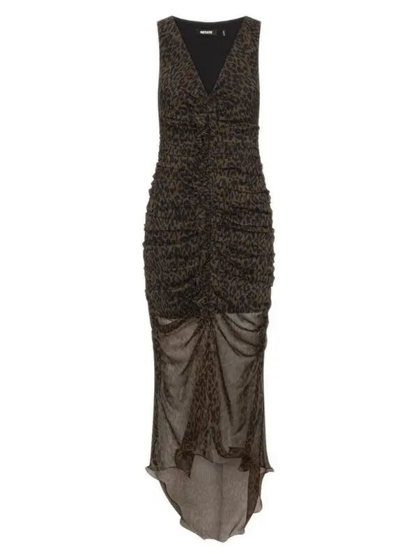 ROTATE BY BIRGER CHRISTENSEN Ruffled Leopard Print Sheer Midi Dress