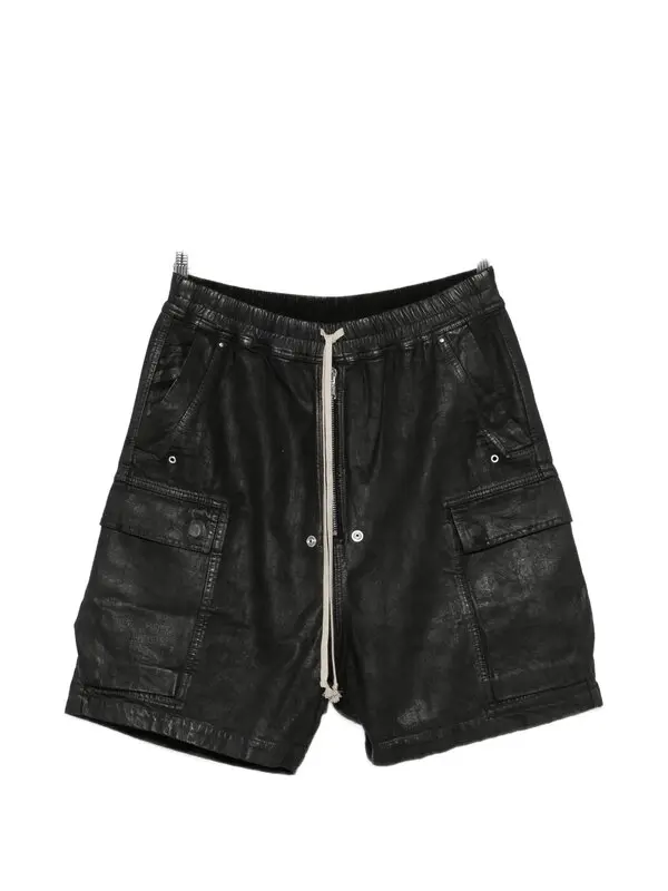 Rick Owens Elastic Waist Front Zip Drawstring Shorts With Flap And Back Pockets - Nero