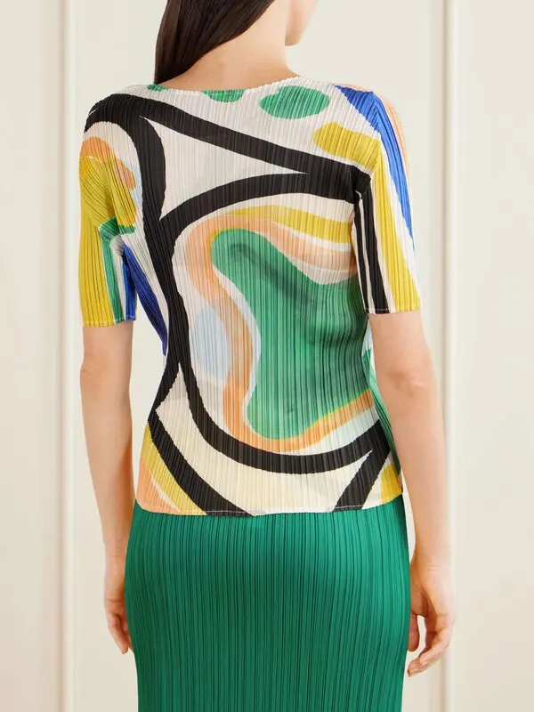 Issey Miyake Roll Printed Plissé Blouse