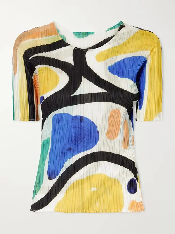PLEATS PLEASE Issey Miyake Roll Printed Plissé Blouse - Blue