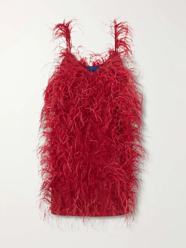 Sharon Wauchob Sara Feather-trimmed Silk-crepe Mini Dress - Red