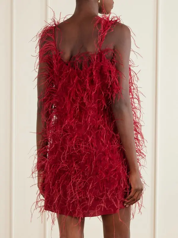 Sharon Wauchob Feather-trimmed Silk-crepe Mini Dress