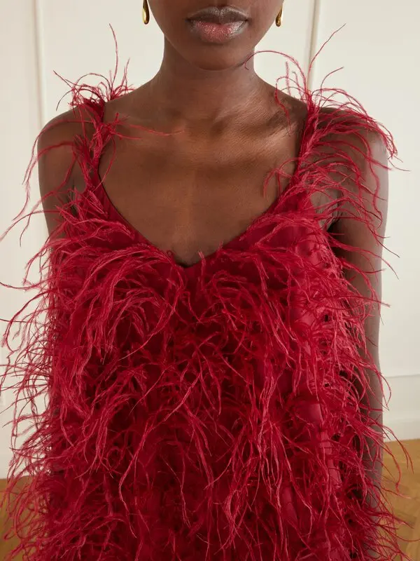 Sharon Wauchob Feather-trimmed Silk-crepe Mini Dress