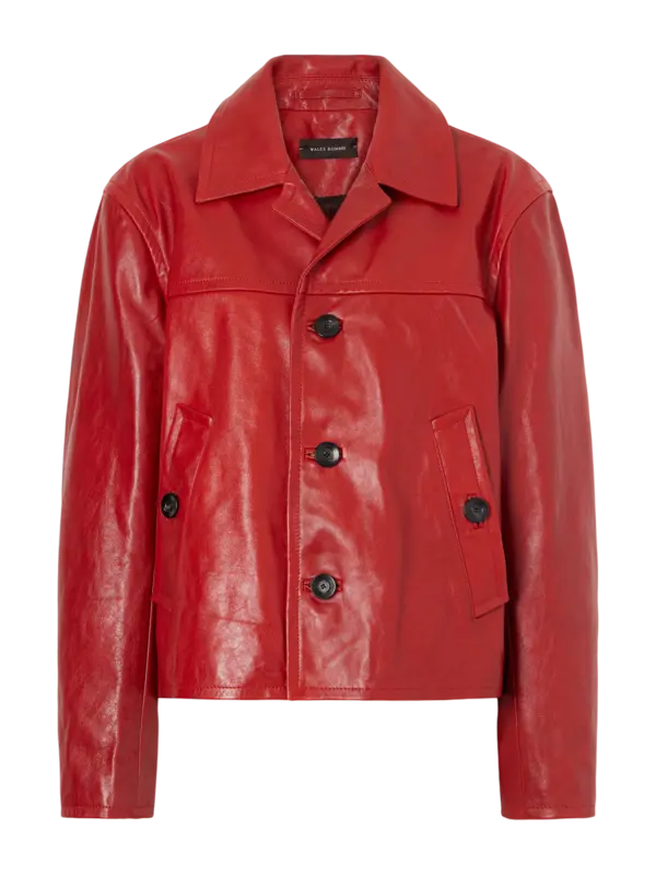 WALES BONNER Kamala Leather Biker Jacket - Red