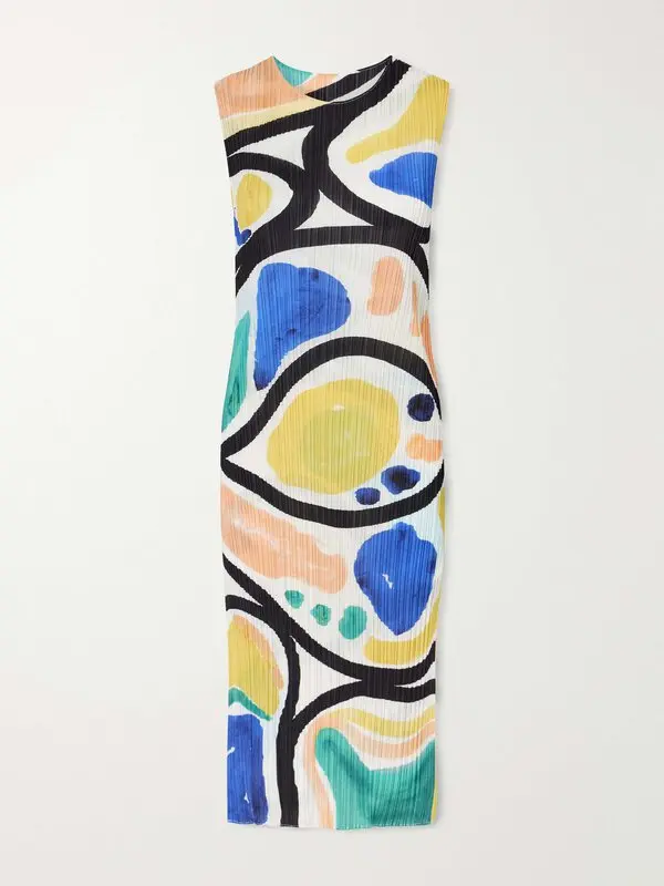 Issey Miyake Roll Printed Plissé Midi Dress