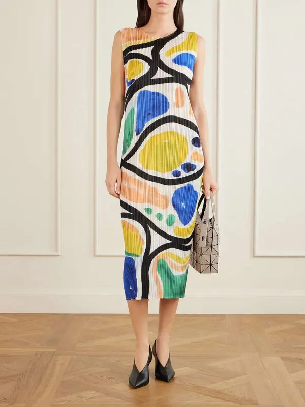 Issey Miyake Roll Printed Plissé Midi Dress