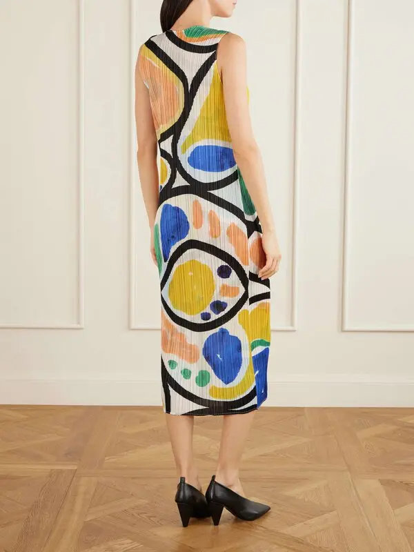 Issey Miyake Roll Printed Plissé Midi Dress