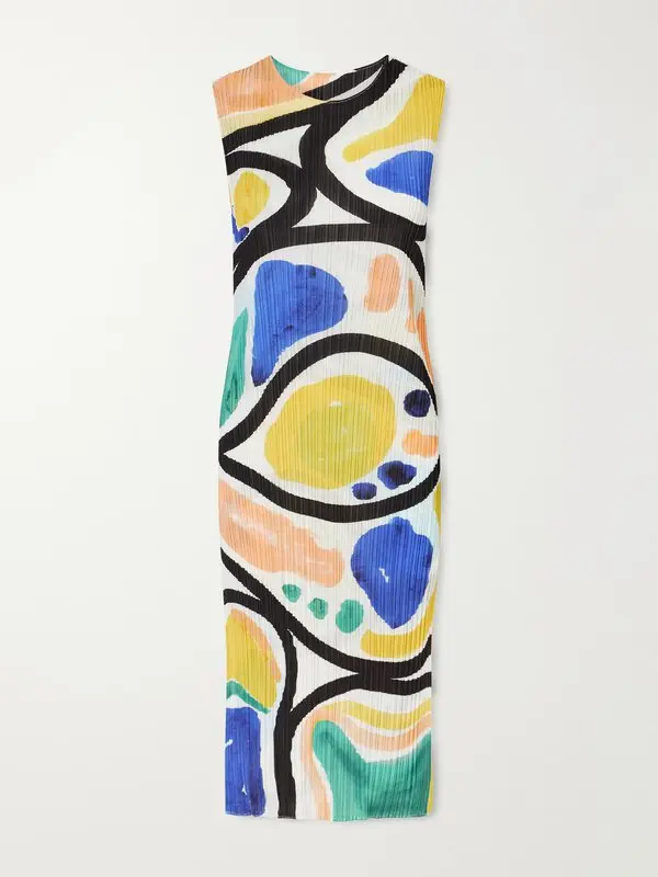 Issey Miyake Roll Printed Plissé Midi Dress - Multi