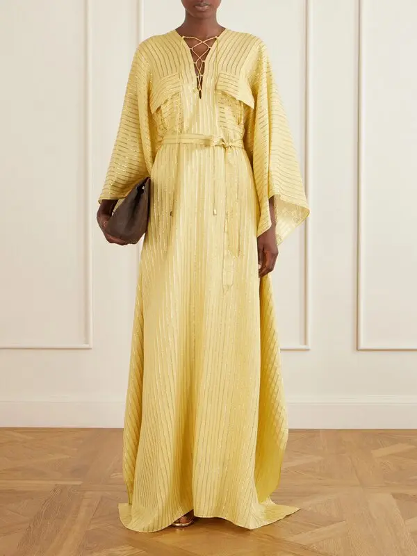 TALLER MARMO Mojave Belted Lurex Fil Coupé Silk-blend Gown