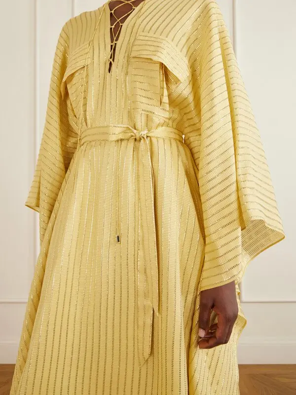 TALLER MARMO Mojave Belted Lurex Fil Coupé Silk-blend Gown
