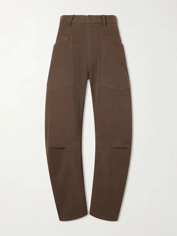 NILI LOTAN Shon Cotton-blend Twill Tapered Pants - Brown