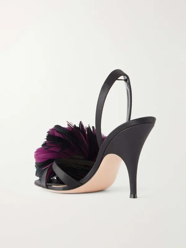 GIANVITO ROSSI 95 Feather-embellished Satin Sandals