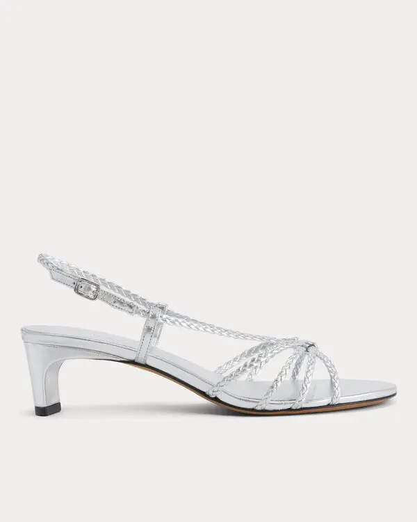 Everlane Braided Kitten Heel Sandals - Silver Leather