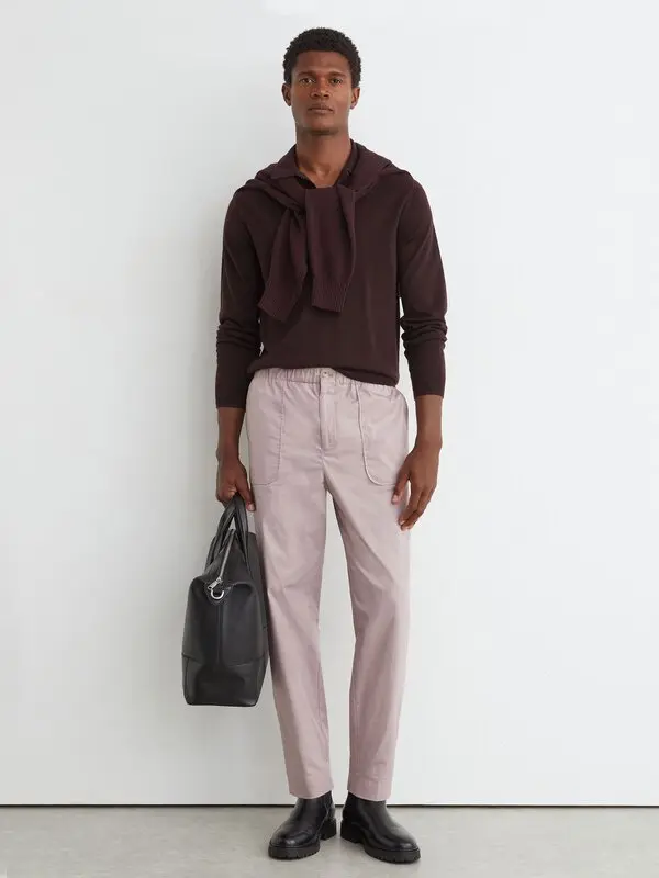 REISS Lightweight Tapered Trousers - Pink