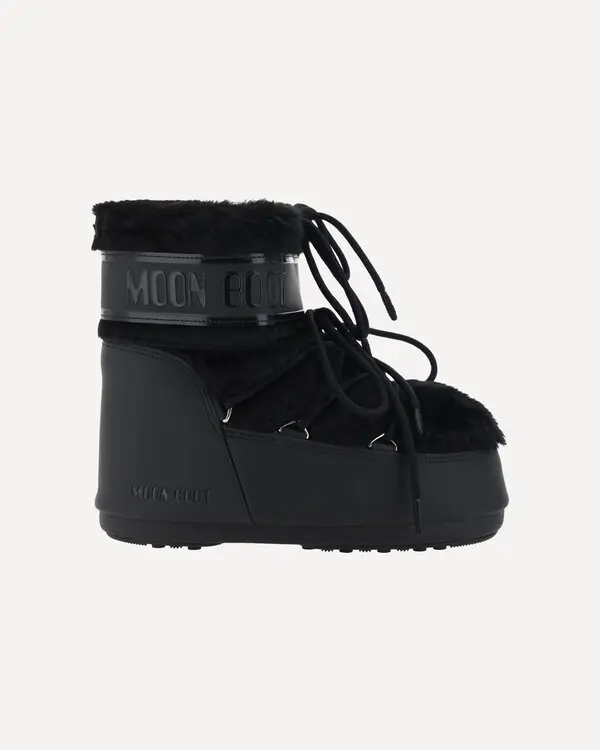 Moon Boot Icon Low Faux Fur Trimmed Lace-up Platform Boots - Black