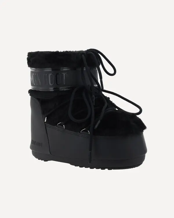 Moon Boot Icon Low Faux Fur Trimmed Lace-up Platform Boots - Black