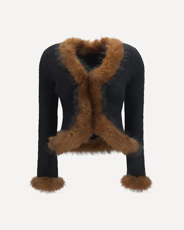 SELF-PORTRAIT Knit And Faux Fur Cardigan Femae - Blue