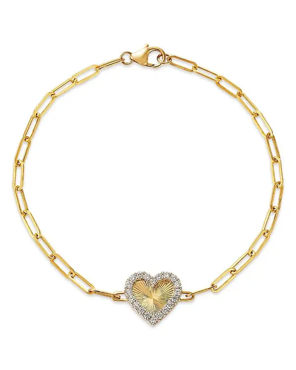 Bloomingdale'S Diamond Heart Pendant Bracelet In 14k Yellow - Gold