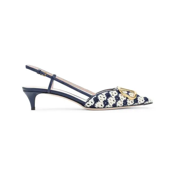 Valentino Garavani V Logo Signature Slingback With Crochet Detailing - Blue