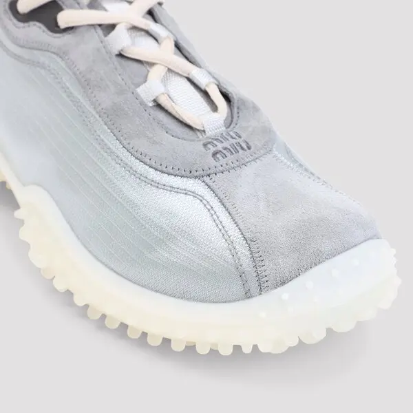 Miu Miu Technical Fabric And Suede Lace-up Sneakers - Gray