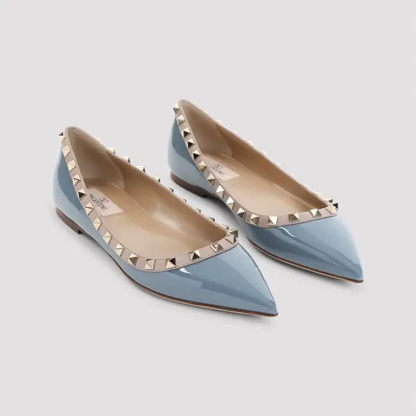 Valentino Garavani Pointed Toe Patent Ballerinas With Rockstud Embellishments
