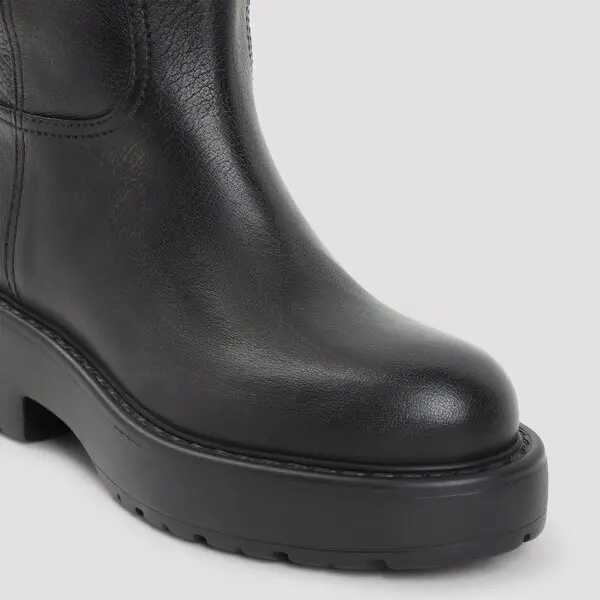 Miu Miu Leather Knee-high Buckled Lug Sole Boots - Black