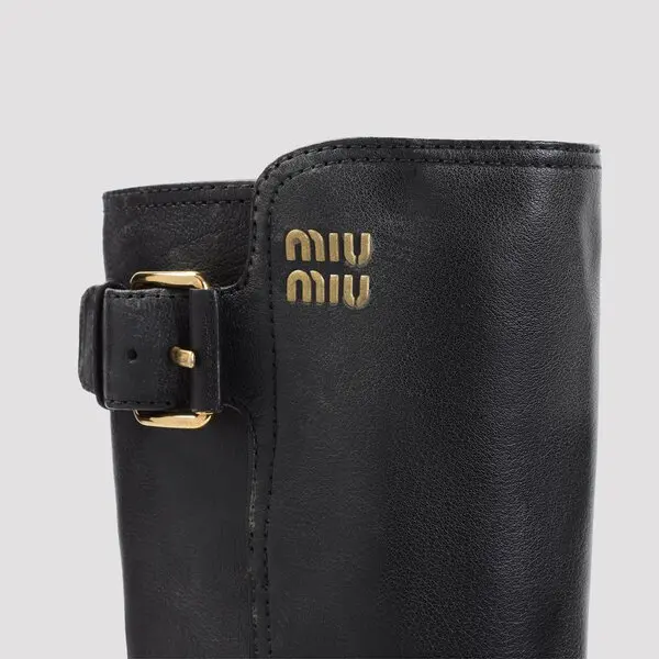 Miu Miu Leather Knee-high Buckled Lug Sole Boots - Black