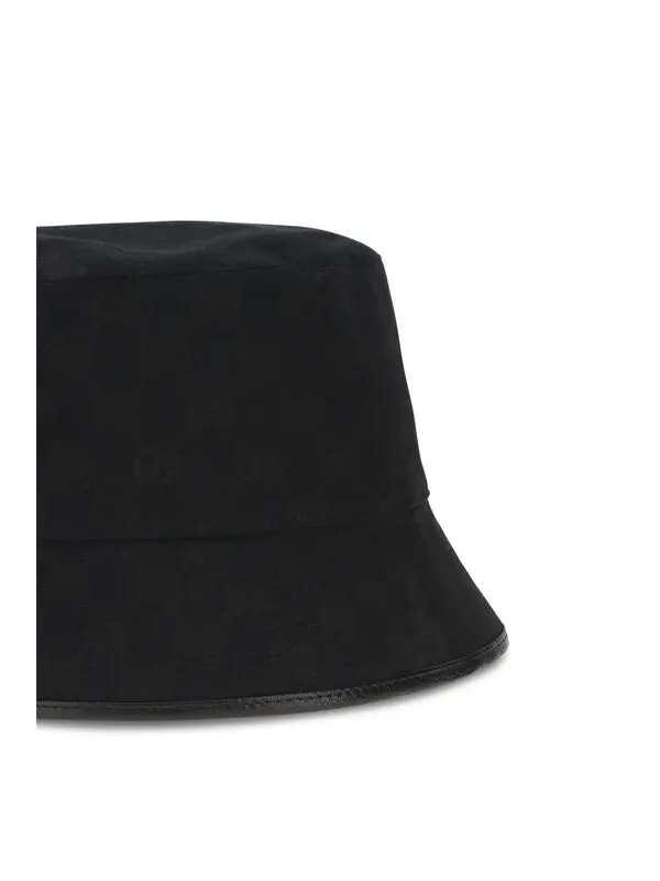 Gucci Gg Cotton Canvas Bucket Hat With Leather Trim