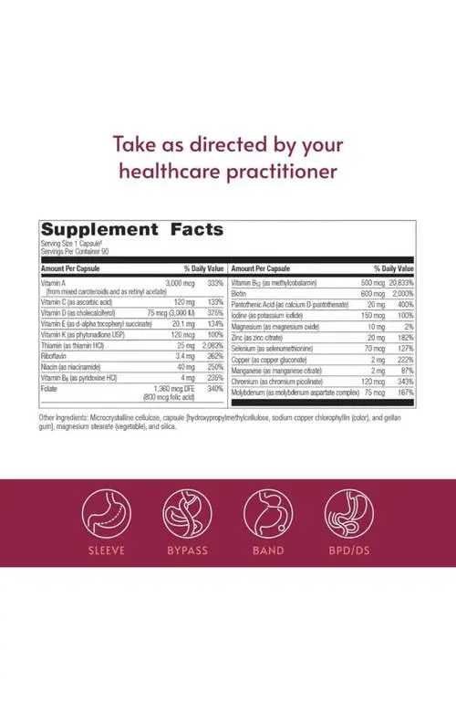 BARIATRIC ADVANTAGE Ultra Solo Once-per-day Multivitamin Capsules Without Iron 90 Capsules