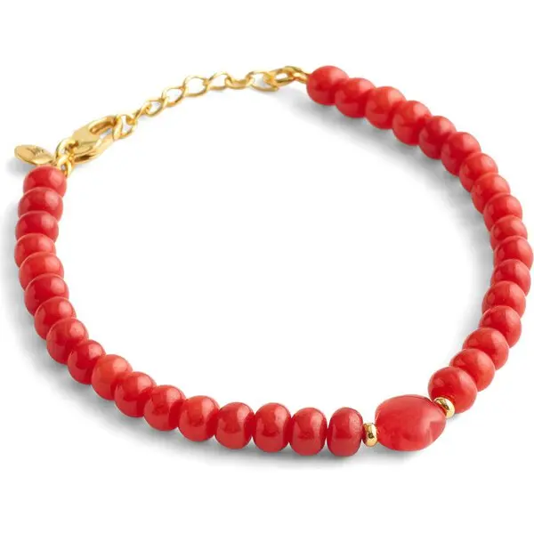 Madewell Puffy Flower Beaded Bracelet With Semiprecious Stone Charm