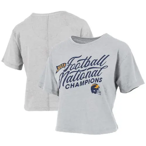 PRESSBOX Michigan Wolverines College Football Playoff 2023 National Champions Vintage Waist-length T-shirt - Gray