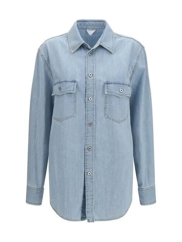 Bottega Veneta Sky Bleached Oversize Denim Shirt - Blue