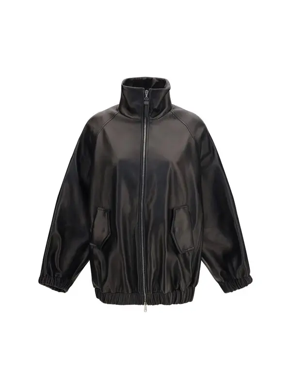 Brunello Cucinelli Leather Zip-up Jacket With High Collar - Black