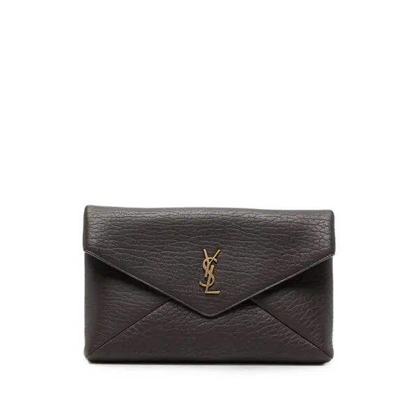 Saint Laurent Cassandre Logo Plaque Clutch Bag - Brown