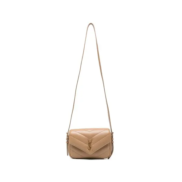 Saint Laurent Chevron Quilted Leather Satchel - Cream