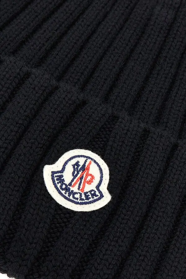Moncler Ribbed Knit Beanie With Logo Detail